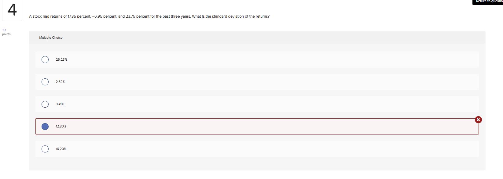 Solved A stock had returns of 17.35 ﻿percent, −6.95 | Chegg.com