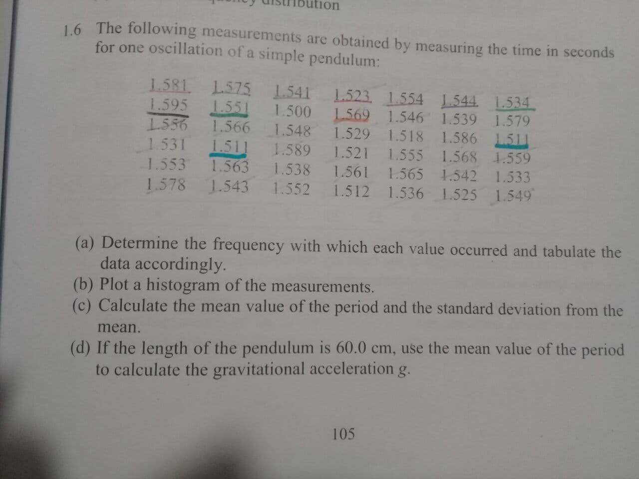 Solved bution 1.6 The following measurements are obtained by | Chegg.com