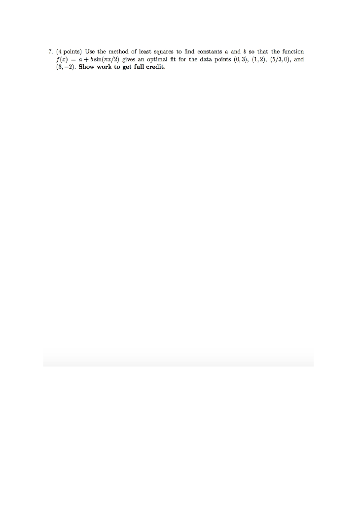 Solved 7. (4 points) Use the method of least squares to find | Chegg.com