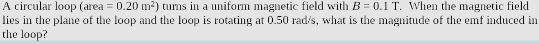 Solved A circular loop (area = 0.20 m) turns in a uniform | Chegg.com