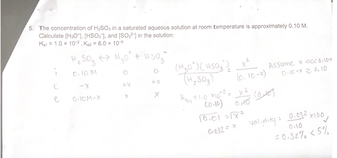 Solved The concentration of H2SO3 in a saturated aqueous | Chegg.com