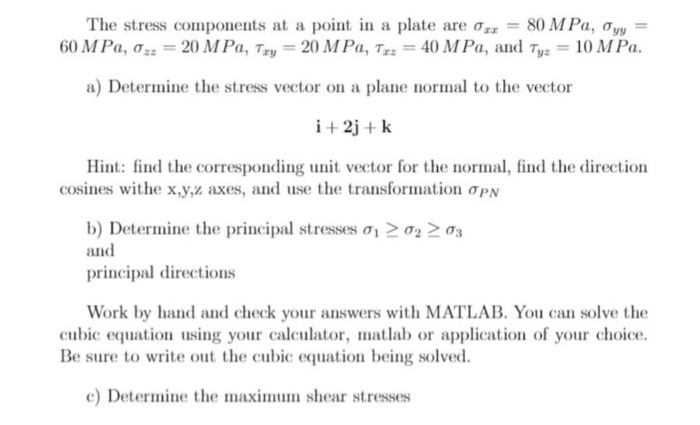 Solved The stress components at a point in a plate are | Chegg.com