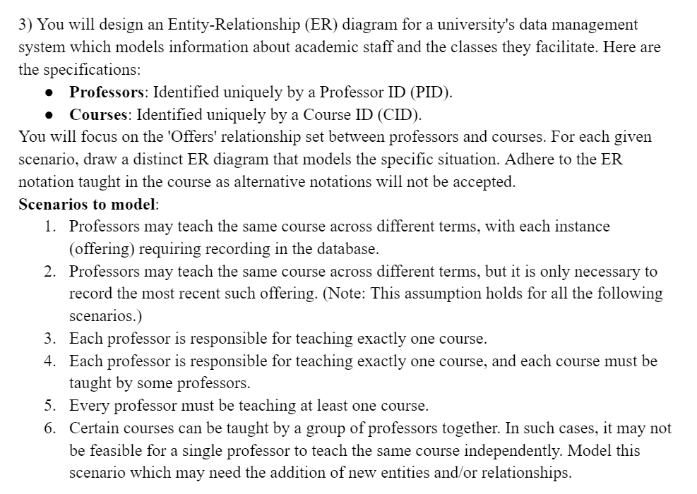 You will design an Entity-Relationship (ER) ﻿diagram | Chegg.com