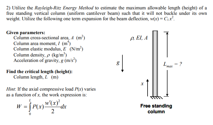 Solved 2) Utilize the Rayleigh-Ritz Energy Method to | Chegg.com