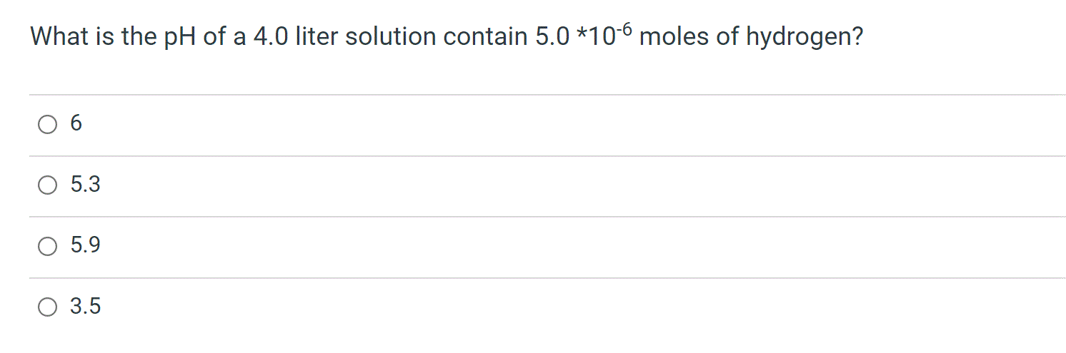 Solved What is the pH of a 4.0 liter solution contain 5.0 | Chegg.com