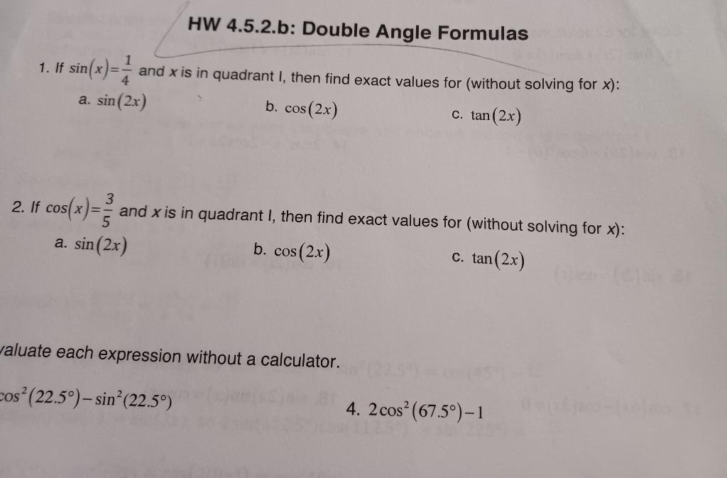 Solved 1. If sin(x)=41 and x is in quadrant 1 , then find | Chegg.com