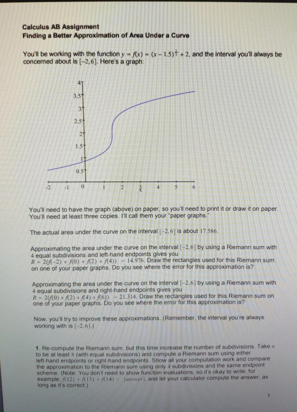 Solved Calculus AB Assignment Finding a Better Approximation | Chegg.com
