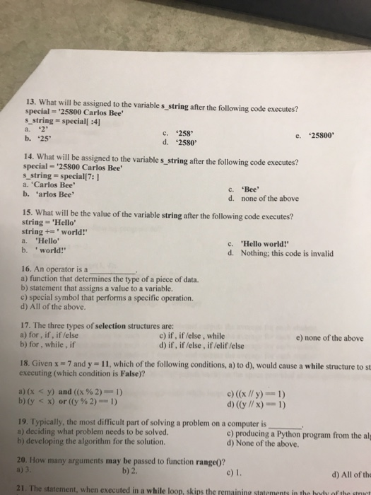 Solved 13. What will be assigned to the variable s_string | Chegg.com