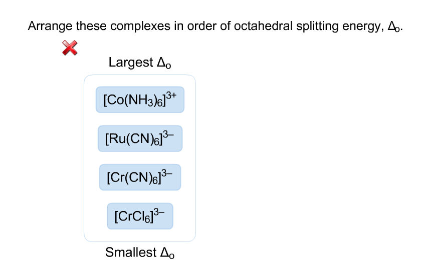 Solved Arrange these complexes in order of octahedral | Chegg.com