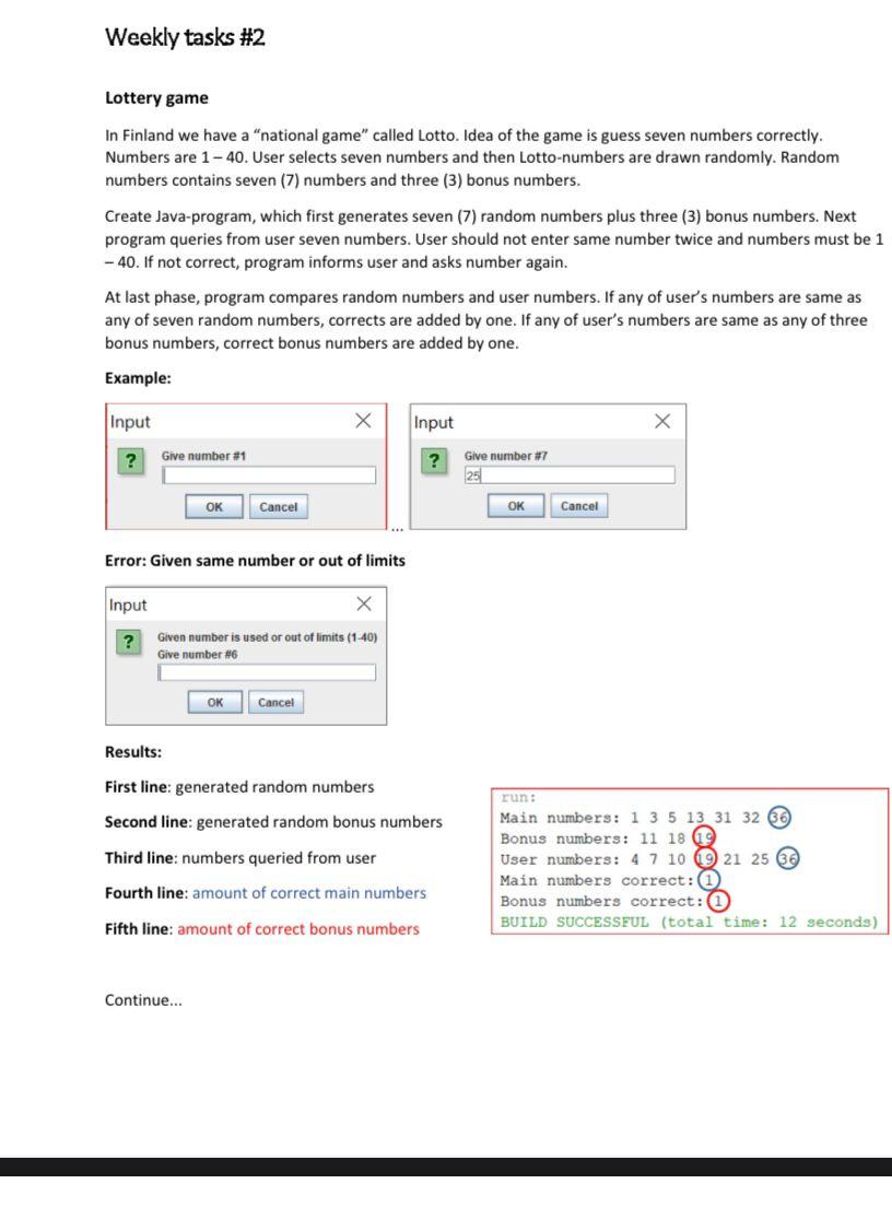 Solved Weekly tasks #2 Lottery game In Finland we have a | Chegg.com