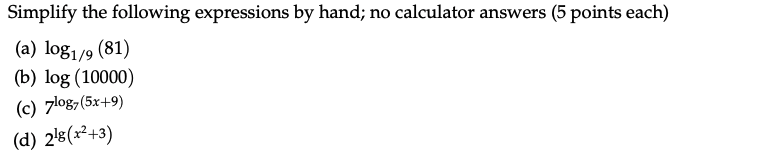 Solved Simplify the following expressions by hand; no | Chegg.com