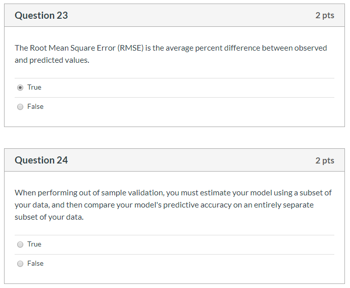 Solved Question 23 2 pts The Root Mean Square Error (RMSE) | Chegg.com