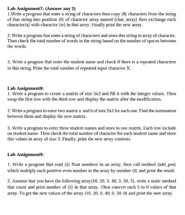 Solved Lab Assignment7: (Answer any 2) 1. Write a program | Chegg.com