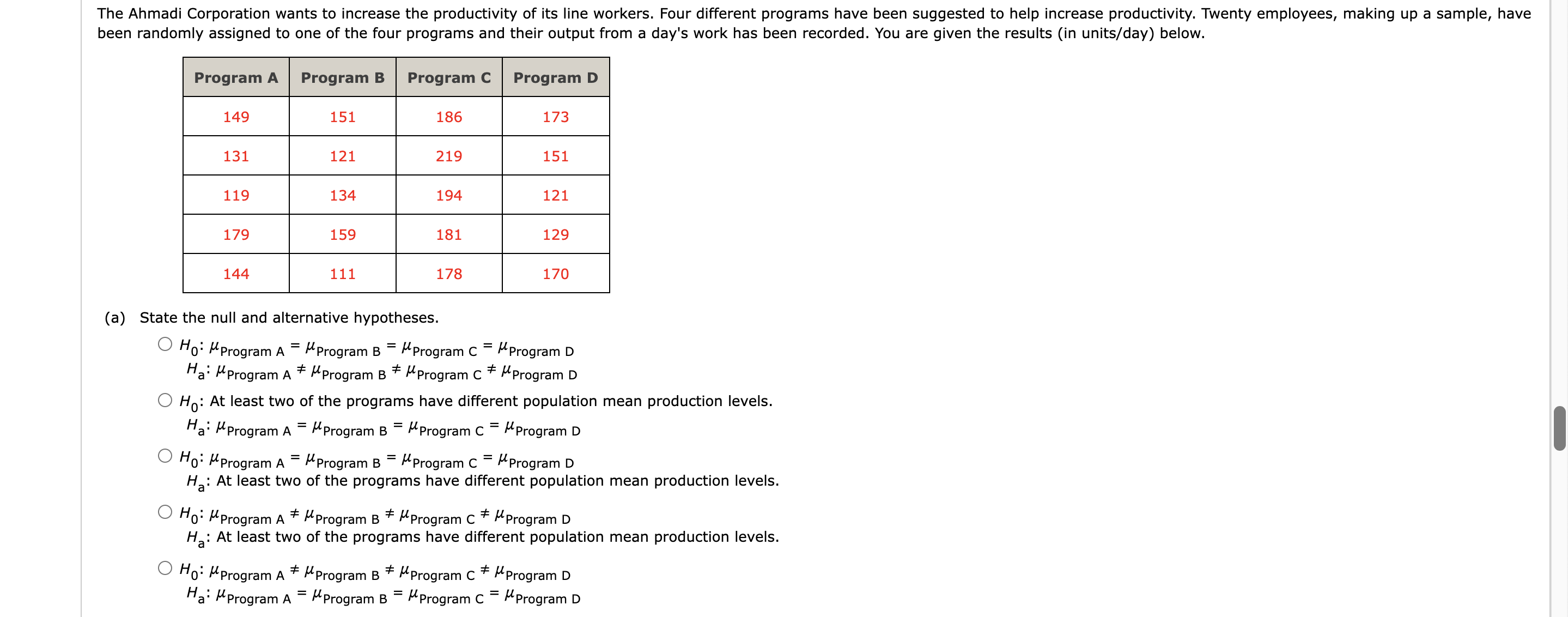 Solved been randomly assigned to one of the four programs | Chegg.com