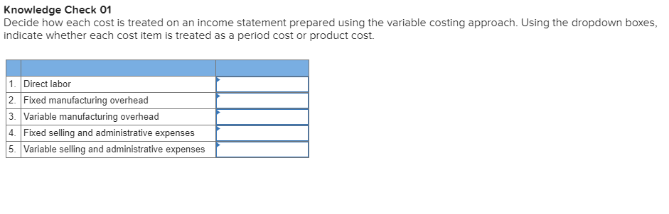 Solved Knowledge Check 01 Decide how each cost is treated on | Chegg.com