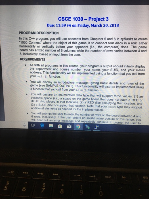Solved CSCE 1030 - Project 3 Due: 11:59 PM on Friday, March | Chegg.com