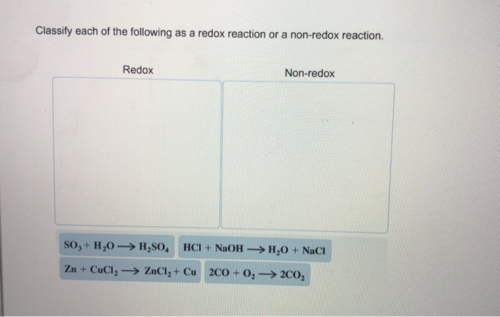 Solved Classify each of the following as a redox reaction or | Chegg.com