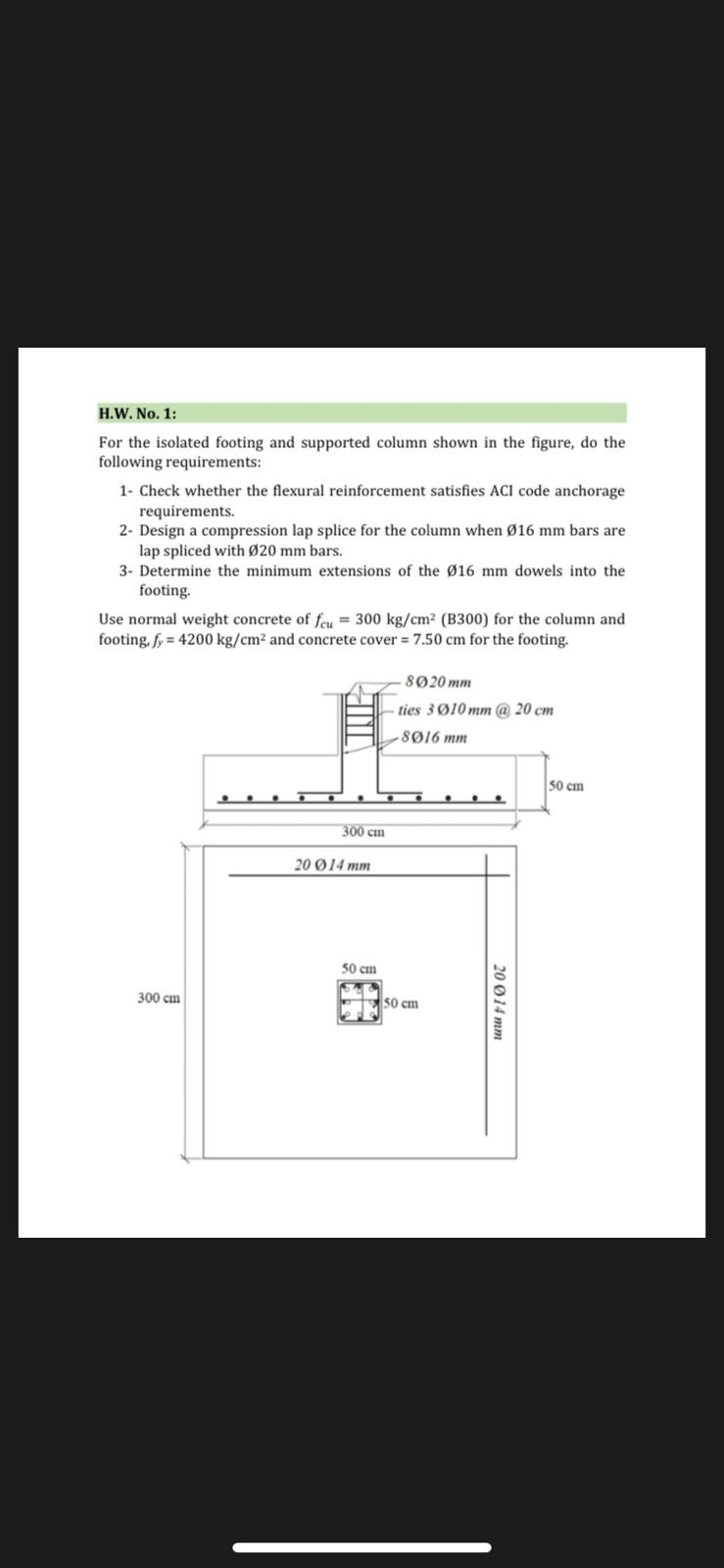 Solved For the isolated footing and supported column shown | Chegg.com
