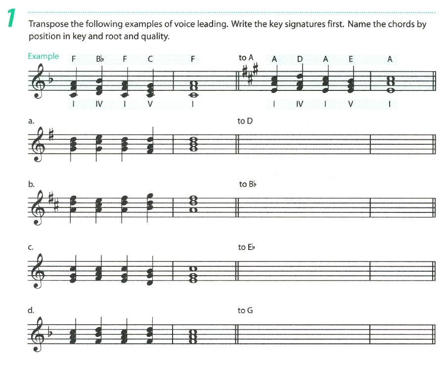 Transpose the following examples of voice leading. | Chegg.com