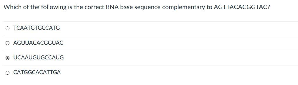 Solved Which of the following is the correct RNA base | Chegg.com
