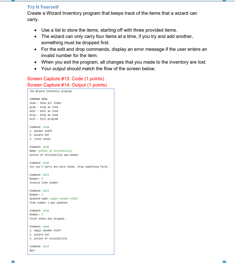 Solved Try It Yourself Create a Wizard Inventory program | Chegg.com