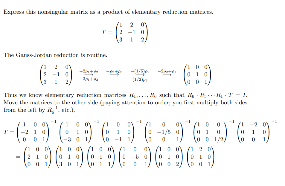 Express this nonsingular matrix as a product of | Chegg.com