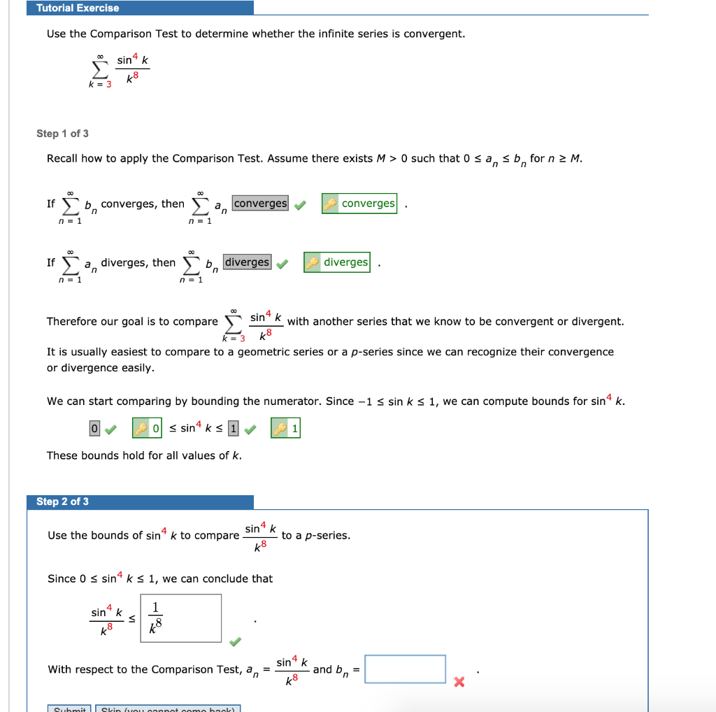 Solved Tutorial Exercise Use the Comparison Test to | Chegg.com
