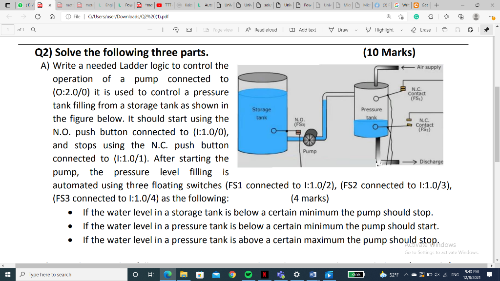 Solved If the water level in a pressure tank is above a | Chegg.com