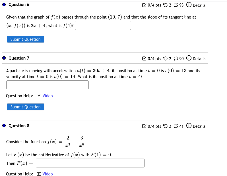 Solved Question 4 0/5 pts 279 Details Given f''(x) = 4x – 5 | Chegg.com