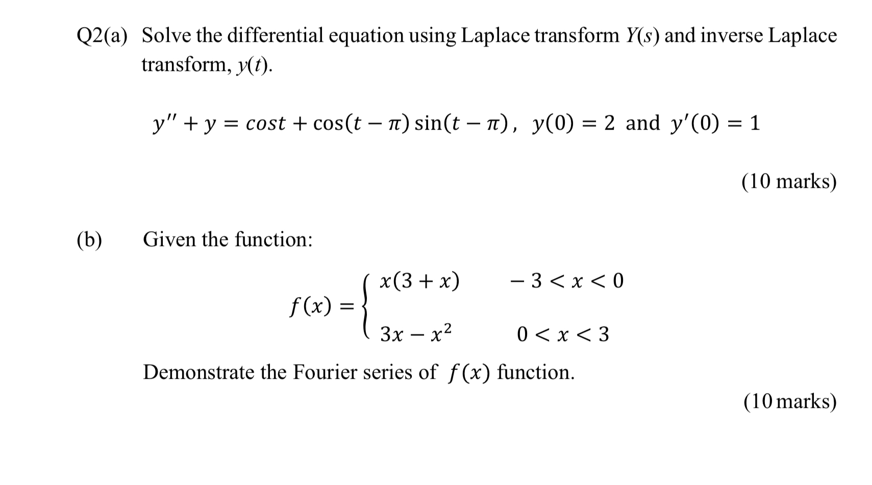 Solved Q2(a) Solve the differential equation using Laplace | Chegg.com