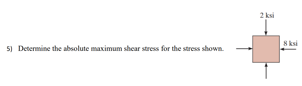 Solved 5) Determine the absolute maximum shear stress for | Chegg.com