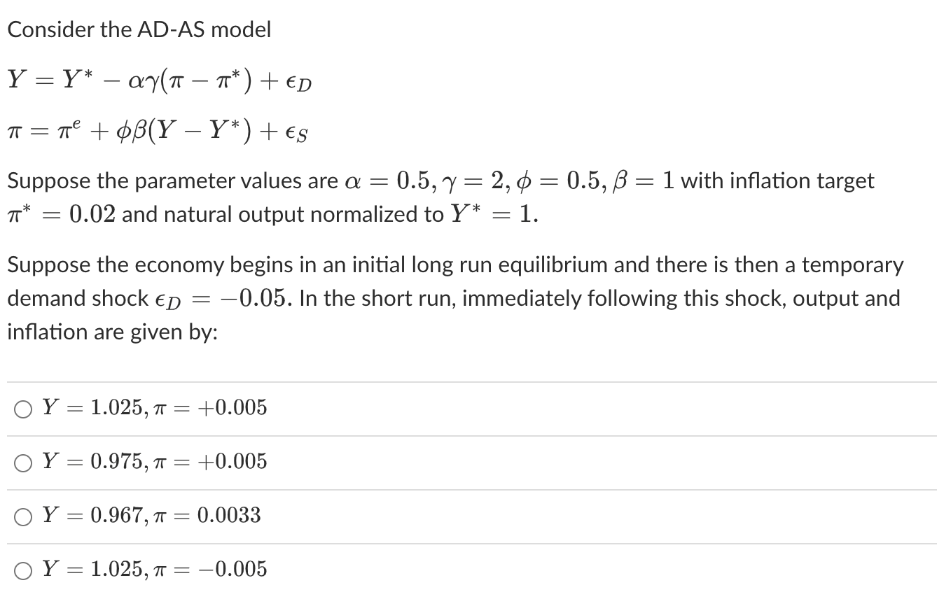 Solved Consider the AD-AS model | Chegg.com