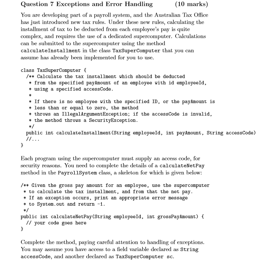Solved (10 marks) Question 7 Exceptions and Error Handling | Chegg.com