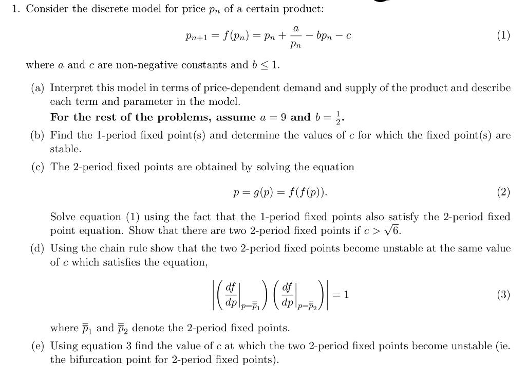 1. Consider the discrete model for price pn of a | Chegg.com