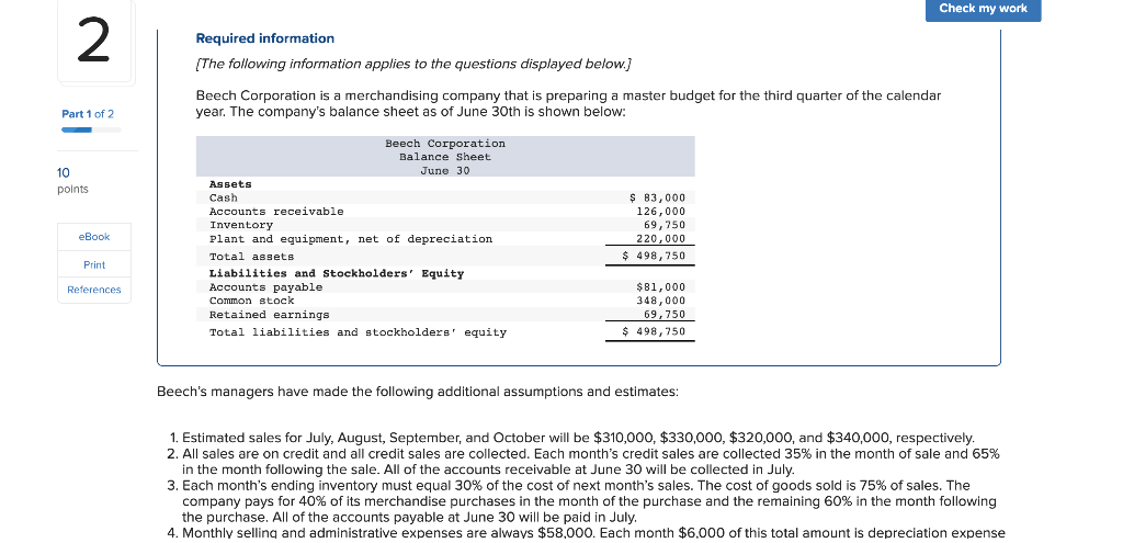 Solved 2 Part 1 of 2 10 points eBook Print References Check | Chegg.com