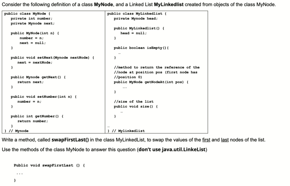 Solved Consider the following definition of a class MyNode, | Chegg.com