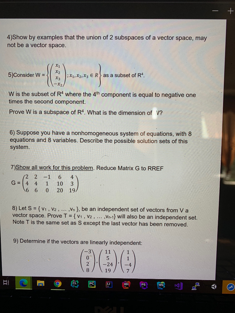 Solved 4)Show by examples that the union of 2 subspaces of a | Chegg.com