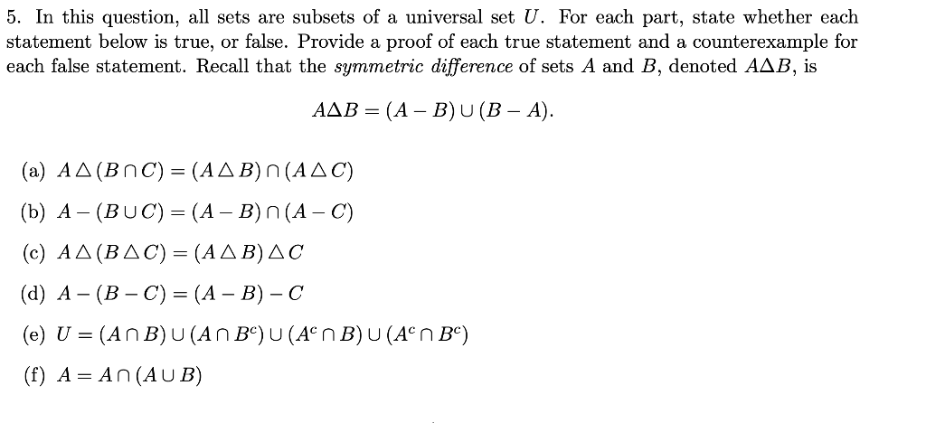 Solved 5. In this question, all sets are subsets of a | Chegg.com