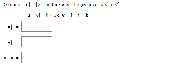 Solved Compute | u || || V ||, and u. v for the given | Chegg.com