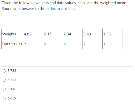 Solved Given the following weights and data values, | Chegg.com Solved Given the following weights and data values, | Chegg.com
