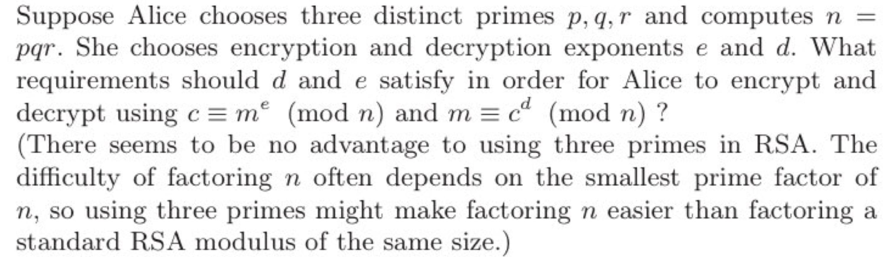 Suppose Alice chooses three distinct primes p, q, r | Chegg.com