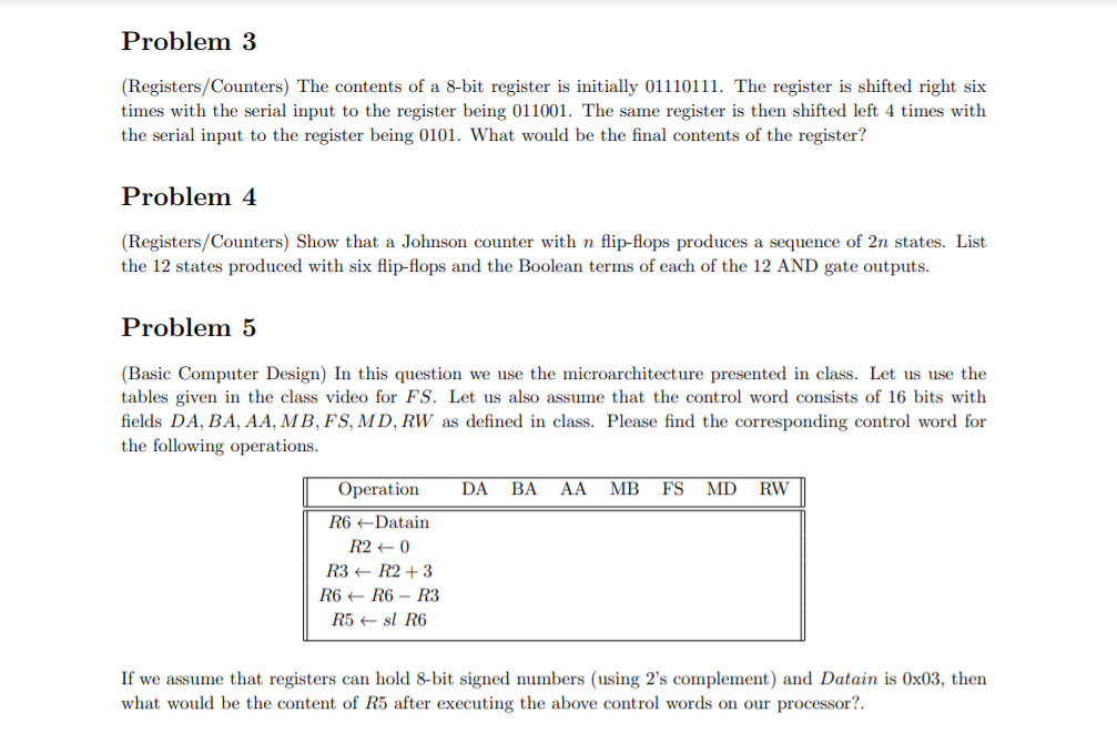 Solved Problem 1 (Registers) Draw a 8-bit register in | Chegg.com