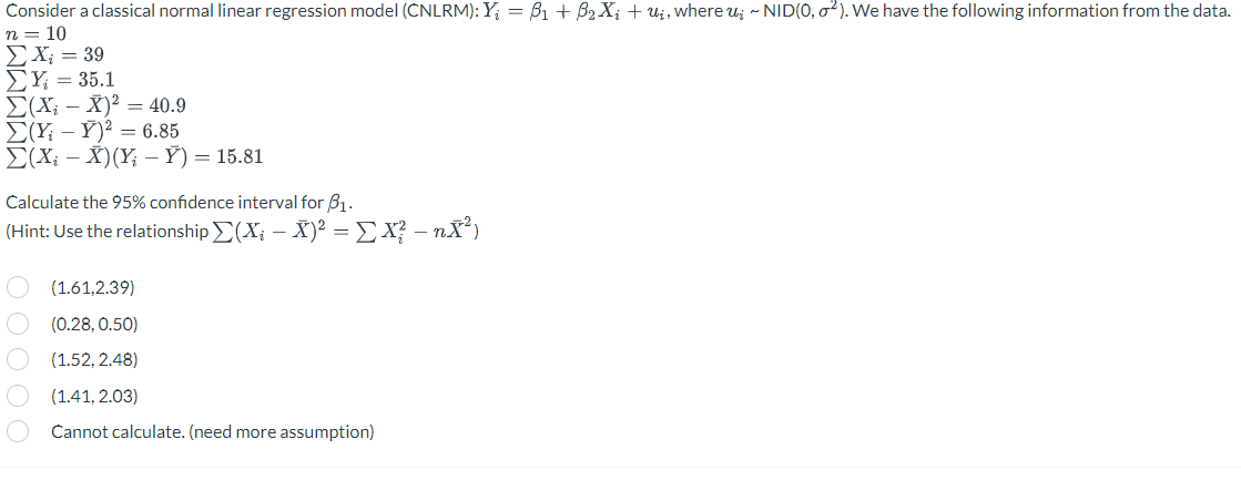 Solved Consider a classical normal linear regression model | Chegg.com