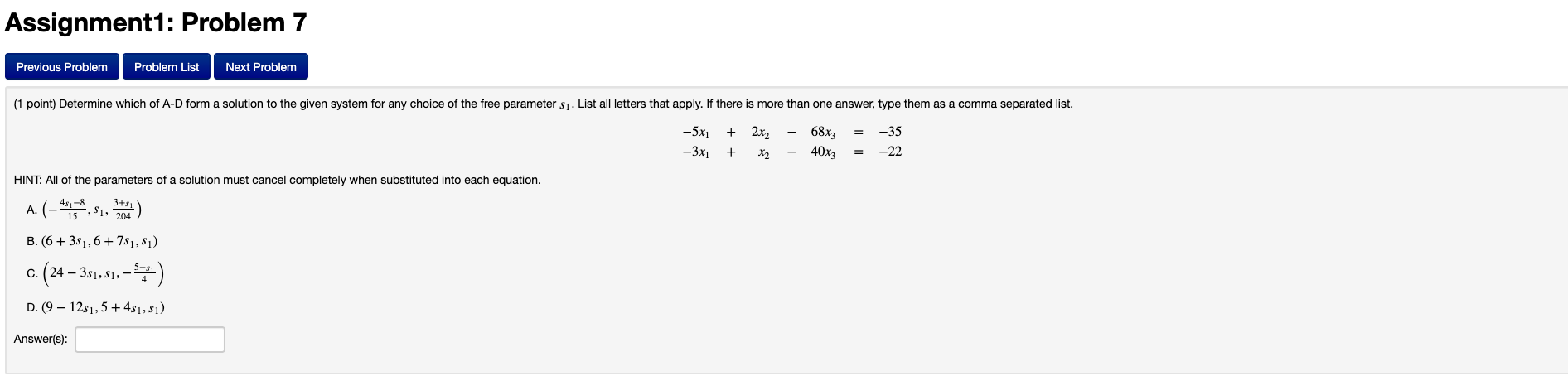 Solved Assignment1: Problem 7 Previous Problem Problem List | Chegg.com