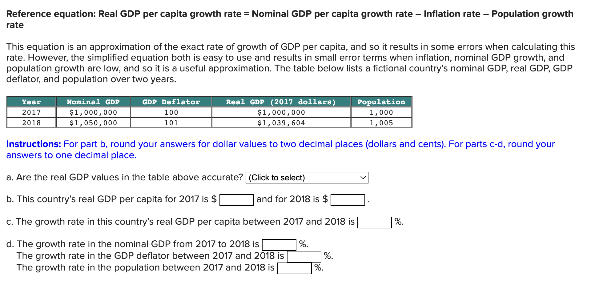 Solved Reference equation: Real GDP per capita growth rate = | Chegg.com