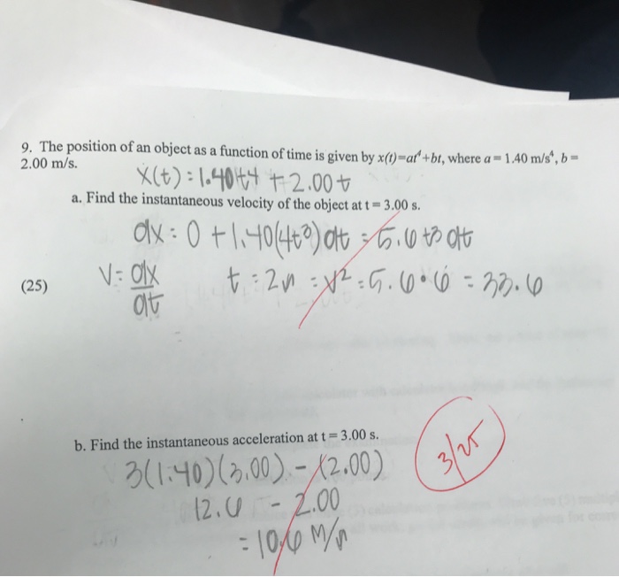 Solved 9. The position of an object as a function of time is | Chegg.com