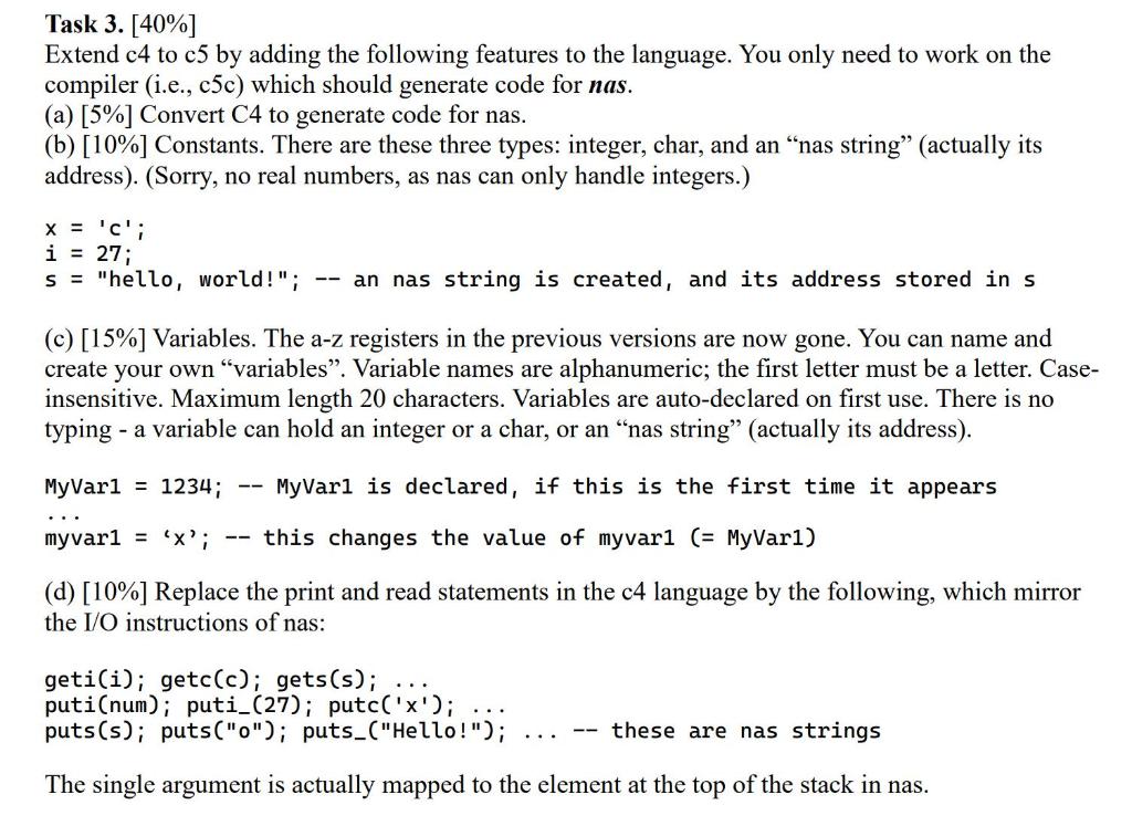 Solved Task 3. [40%] Extend c4 to c5 by adding the following | Chegg.com