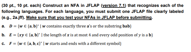 Solved (30 pt., 10 pt. each) Construct an NFA in JFLAP | Chegg.com
