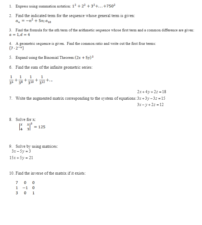 Solved 1. Express using summation notation: 12 +22 +32 | Chegg.com