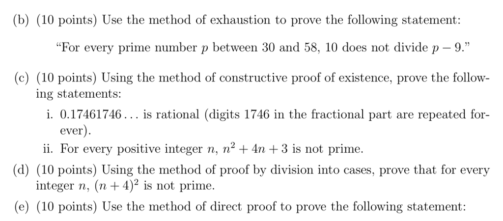 Solved In each part, use the given method to prove/disprove | Chegg.com